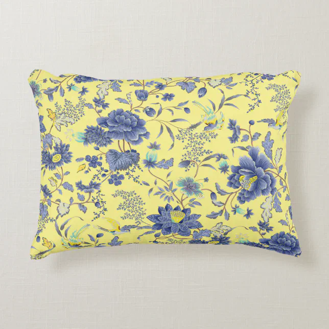 Blue Flowers Yellow Throw Pillow | Zazzle