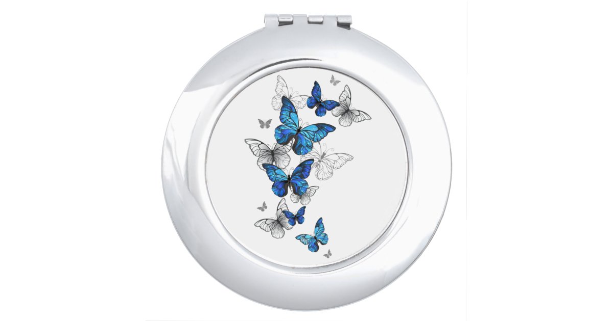 Blue Flying Butterflies Morpho Compact Mirror | Zazzle