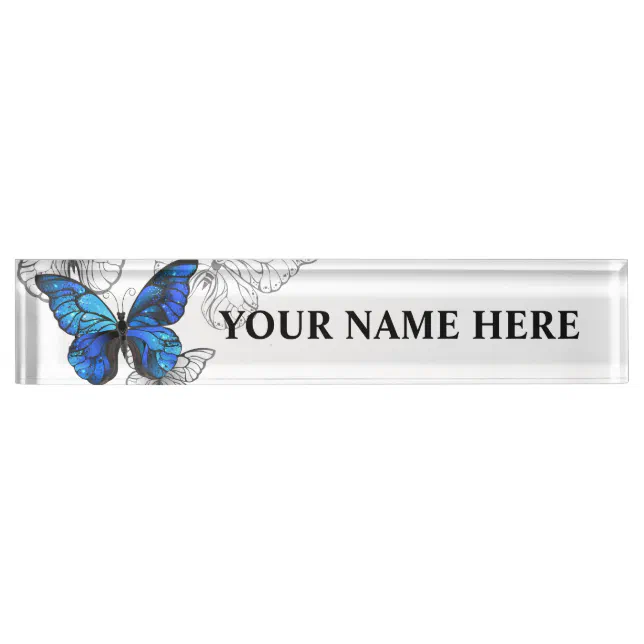 Blue Flying Butterflies Morpho Desk Name Plate | Zazzle