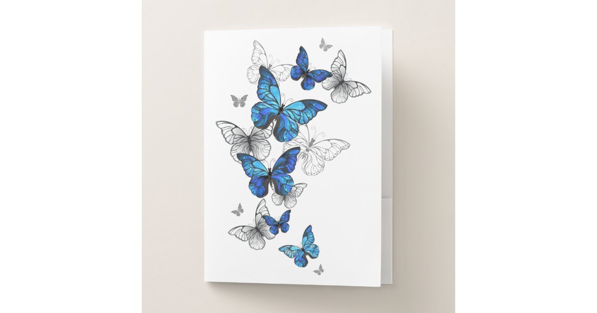 Blue Flying Butterflies Morpho Pocket Folder | Zazzle