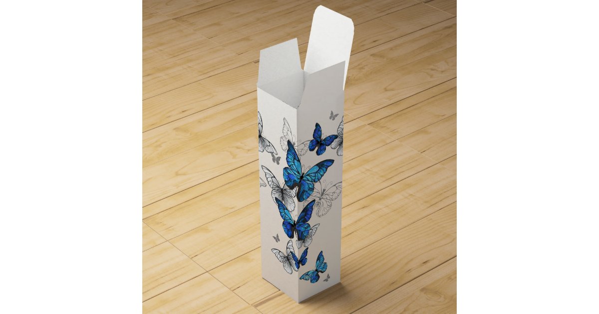 Blue Flying Butterflies Morpho Wine Box | Zazzle