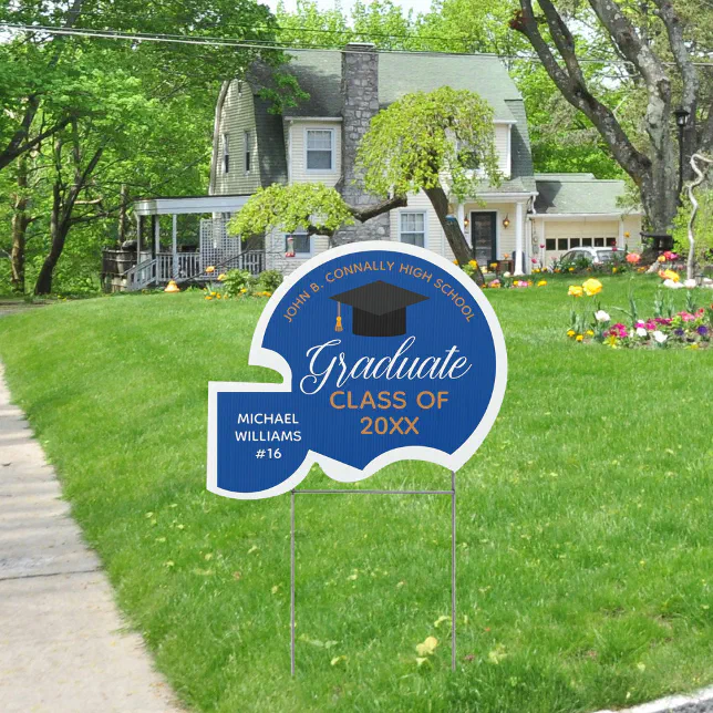 Blue Football Player Graduation Athlete 2024 Yard Sign | Zazzle