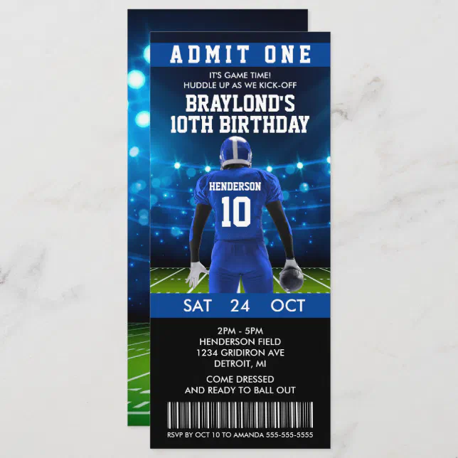 Blue Football Ticket Birthday Invitation | Zazzle
