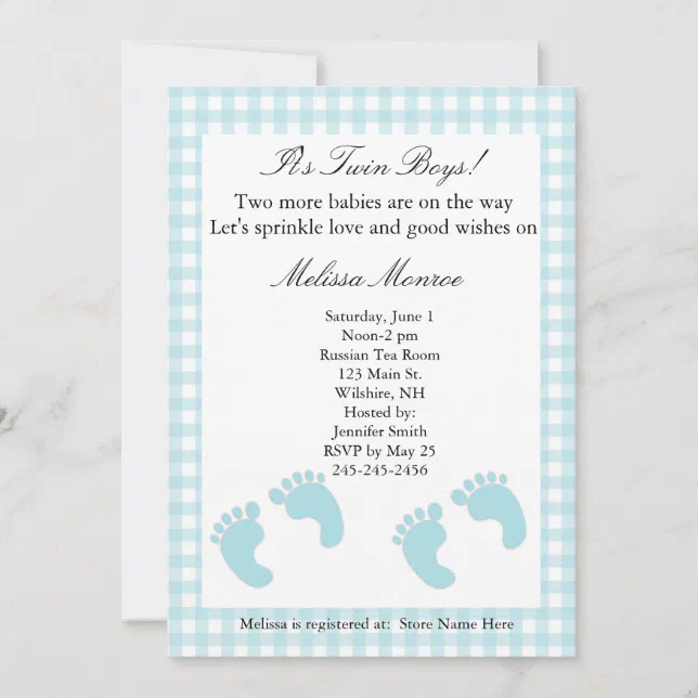 Blue Footprints Twins Sprinkle Shower Invitation | Zazzle