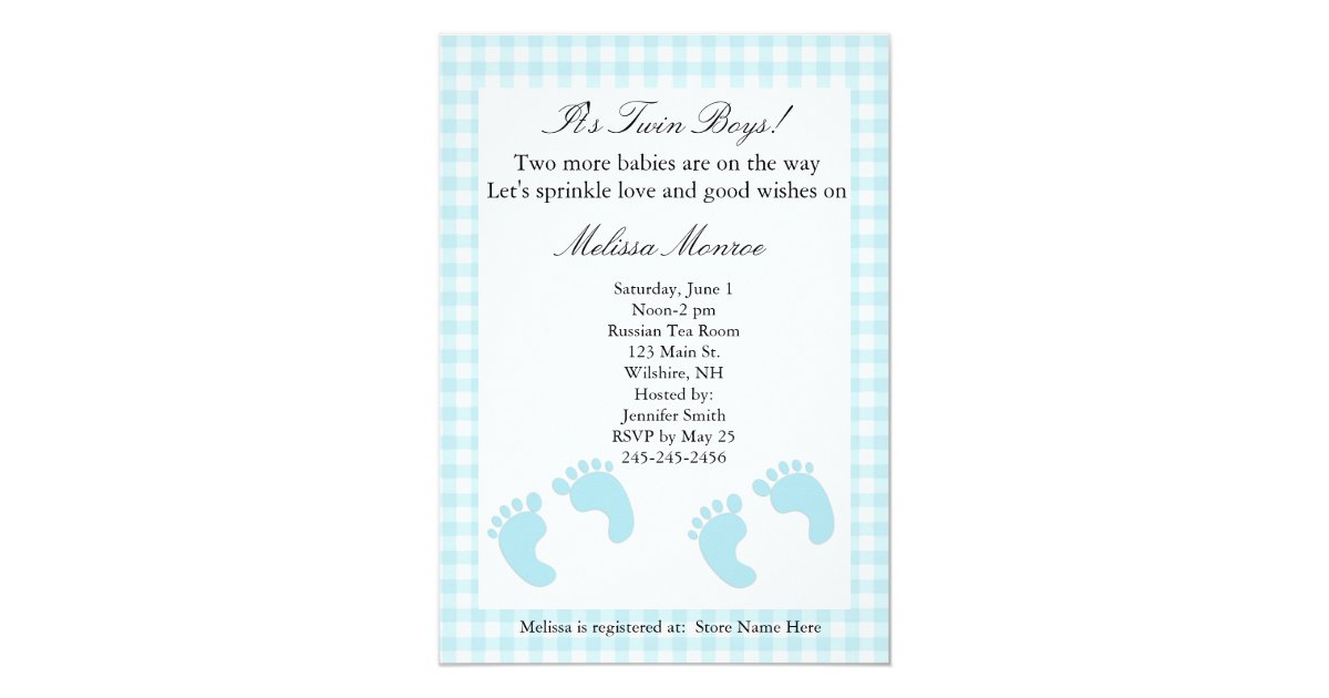 Blue Footprints Twins Sprinkle Shower Invitation | Zazzle.com