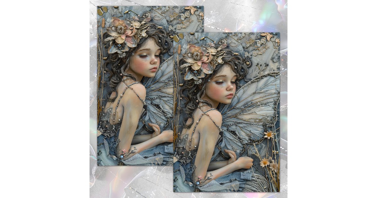 BLUE FOREST FAIRY GIRL DECOUPAGE TISSUE PAPER | Zazzle