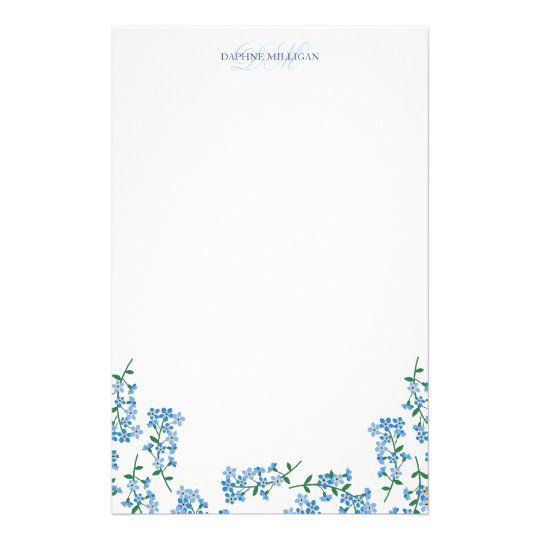 Blue Forget Me Nots - Add Name Monogram Stationery | Zazzle.com