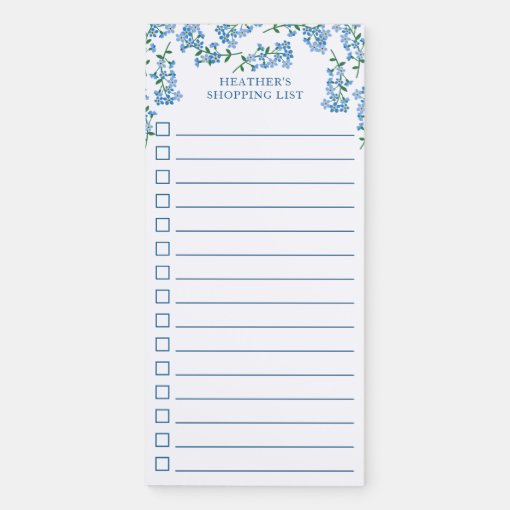 Blue Forget Me Nots Shopping List Magnetic Notepad | Zazzle