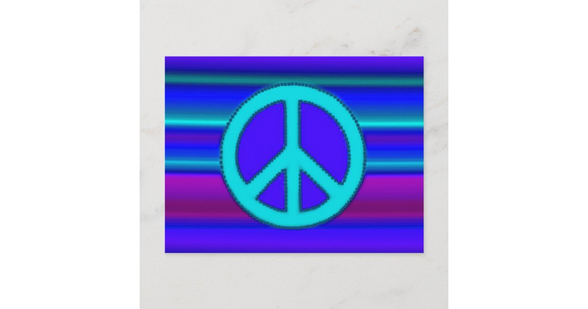 Blue Fractal & Peace Sign Fine Art Postcard | Zazzle