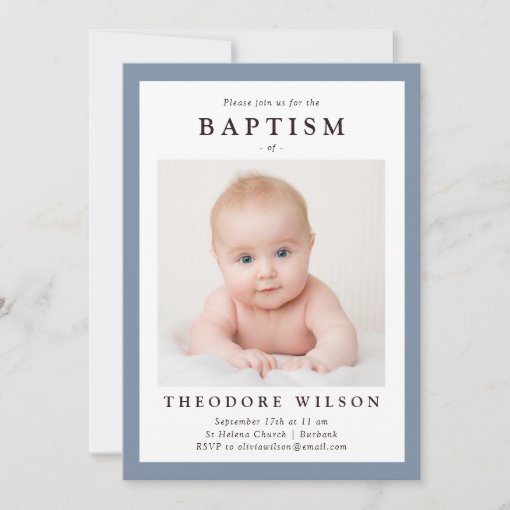 Blue Frame Simple Baptism Invitation | Zazzle