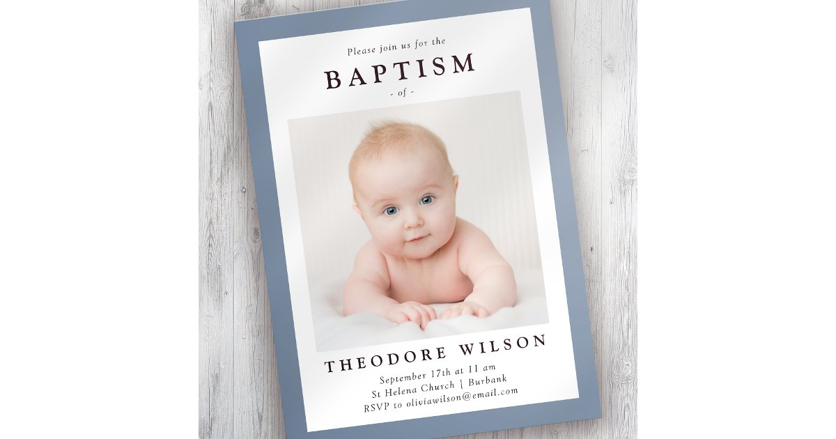 Blue Frame Simple Baptism Invitation | Zazzle