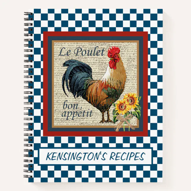 Blue French Country Rooster Recipe Notebook | Zazzle