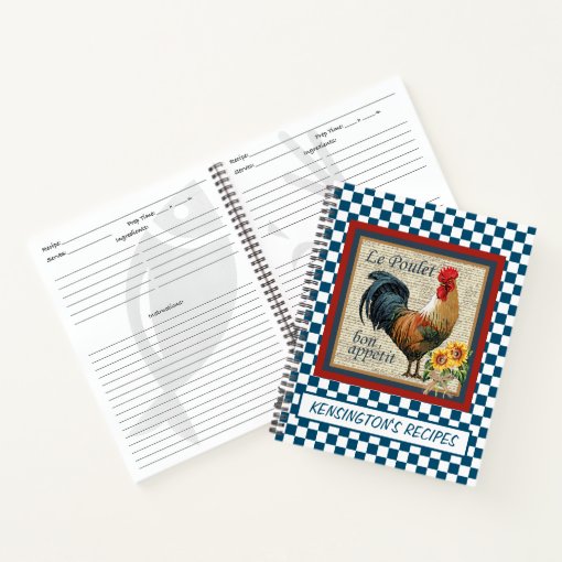 Blue French Country Rooster Recipe Notebook | Zazzle
