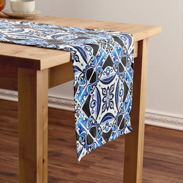 Blue French Mediterranean Tile bridal shower party Short Table Runner ...