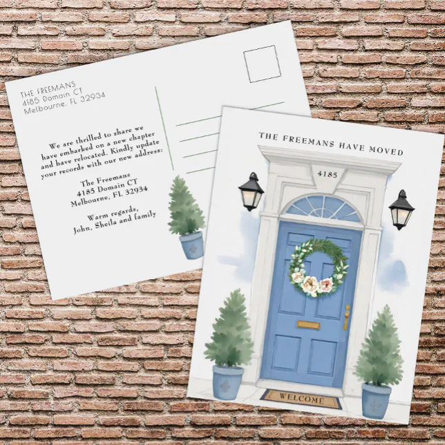Blue Front Door Moving Announcement Postcard | Zazzle