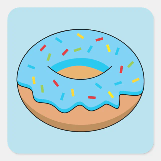 Blue Frosted Donut with Sprinkles Cartoon Square Sticker | Zazzle