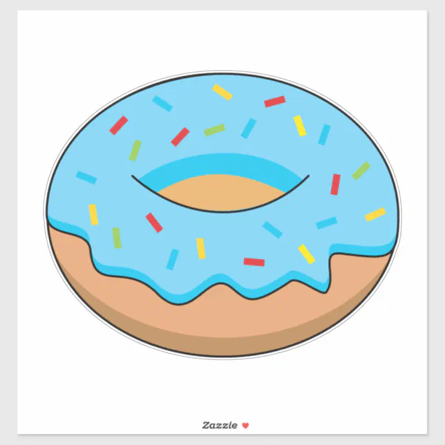 Blue Frosted Donut with Sprinkles Cartoon Sticker | Zazzle