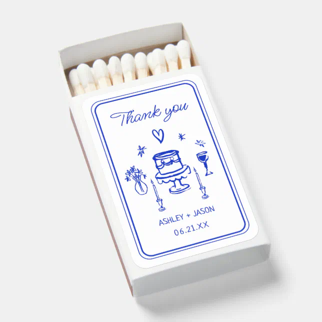 Blue Fun Hand Drawn Wedding Favors Matchboxes | Zazzle