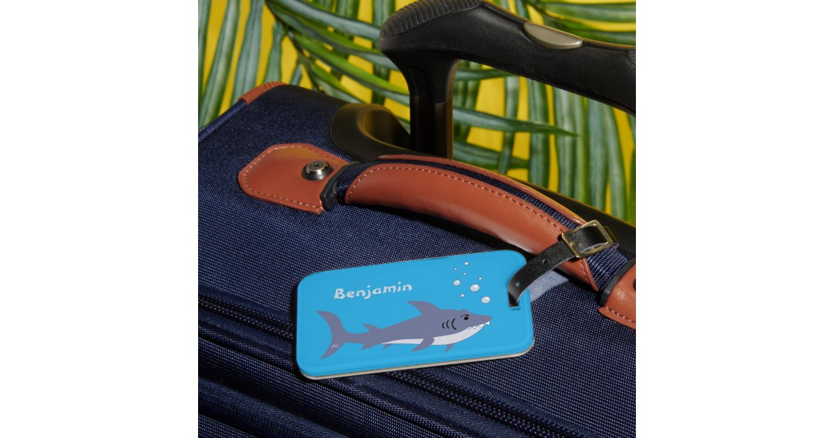 Blue Fun Shark Kid Luggage Tag with Name | Zazzle