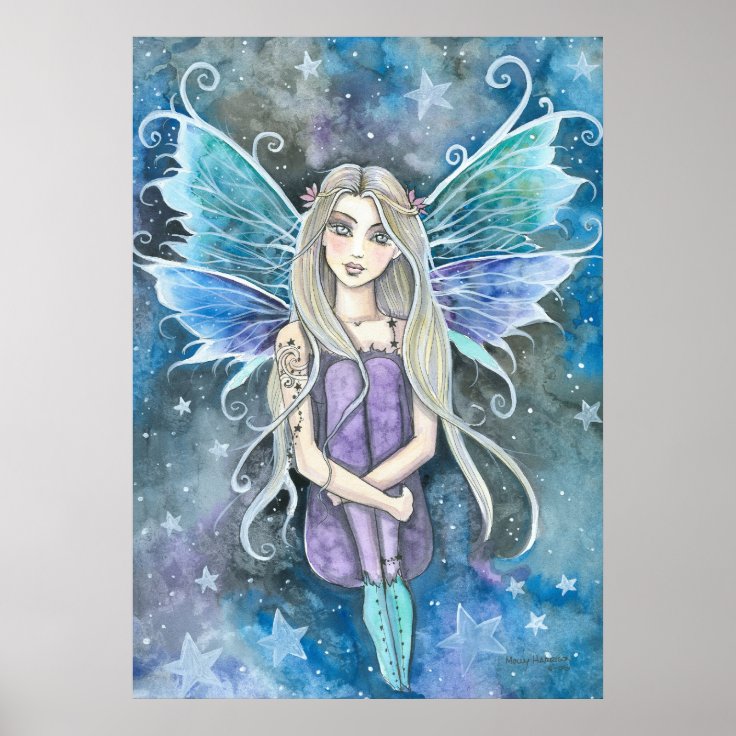 Blue Galaxy Fairy Art by Molly Harrison Poster | Zazzle