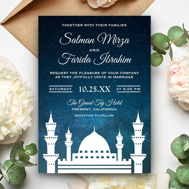Blue Galaxy Islamic Mosque Wedding Invitation | Zazzle