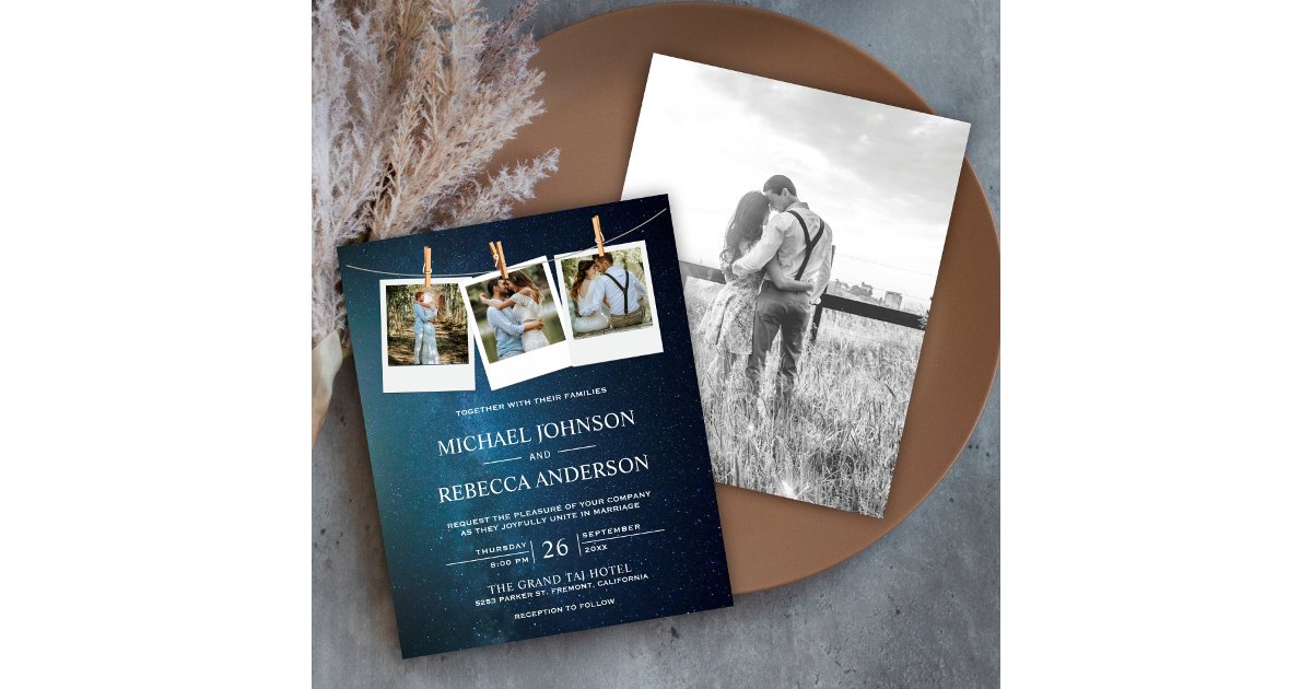 Blue Galaxy Space Photo Budget Wedding Invitation | Zazzle