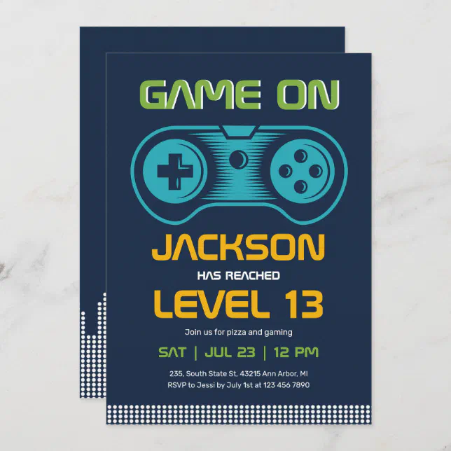 Blue Gaming Video Games Gamer Boy Birthday Invitation | Zazzle
