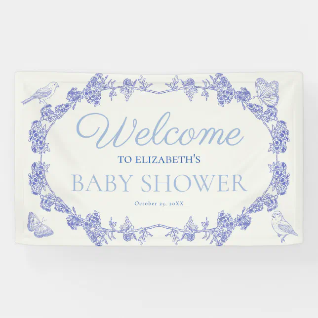 Blue Garden Chinoiserie Baby Shower Welcome Banner | Zazzle