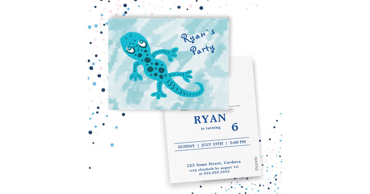 Blue Gecko Birthday Party Invitation Postcard | Zazzle