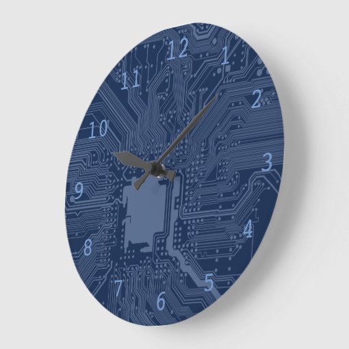 Blue Geek Motherboard Circuit Pattern Large Clock | Zazzle