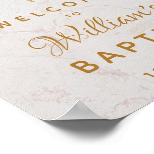 Blue Geode Boy Baptism Marble Gold Cross Welcome Poster | Zazzle