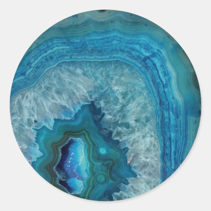 Blue Geode Rock Mineral Agate Crystal Image Classic Round Sticker | Zazzle