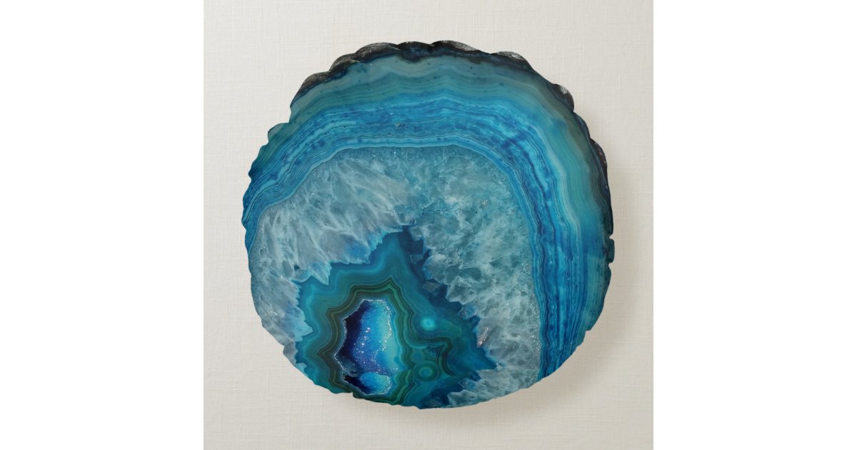 Blue Geode Rock Mineral Agate Crystal Image Round Pillow | Zazzle