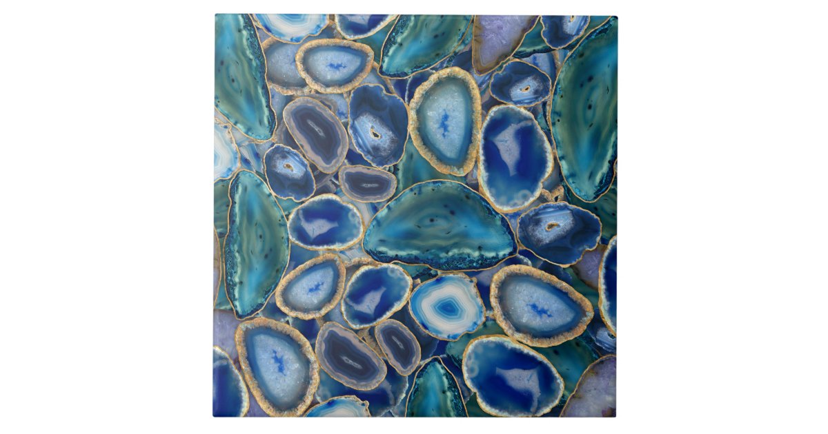 Blue Geodes crystal pattern Ceramic Tile | Zazzle