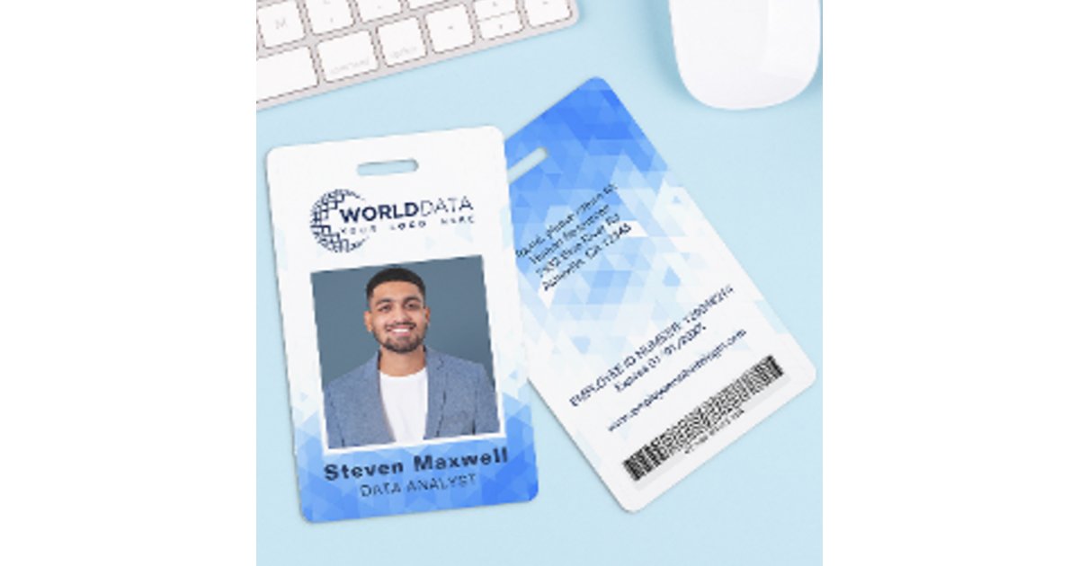 Blue Geometric Custom Employee ID Badge | Zazzle