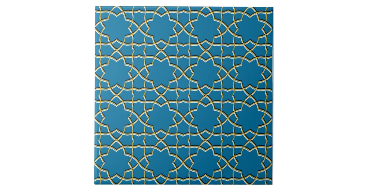 Blue Geometric Star Pattern Ceramic Tile | Zazzle