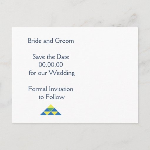 Blue geometric triangles wedding Save the Date Announcement Postcard ...