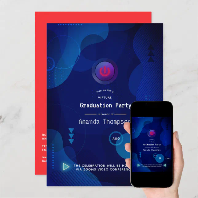 Blue Geometric Virtual Graduation Party Invitation | Zazzle