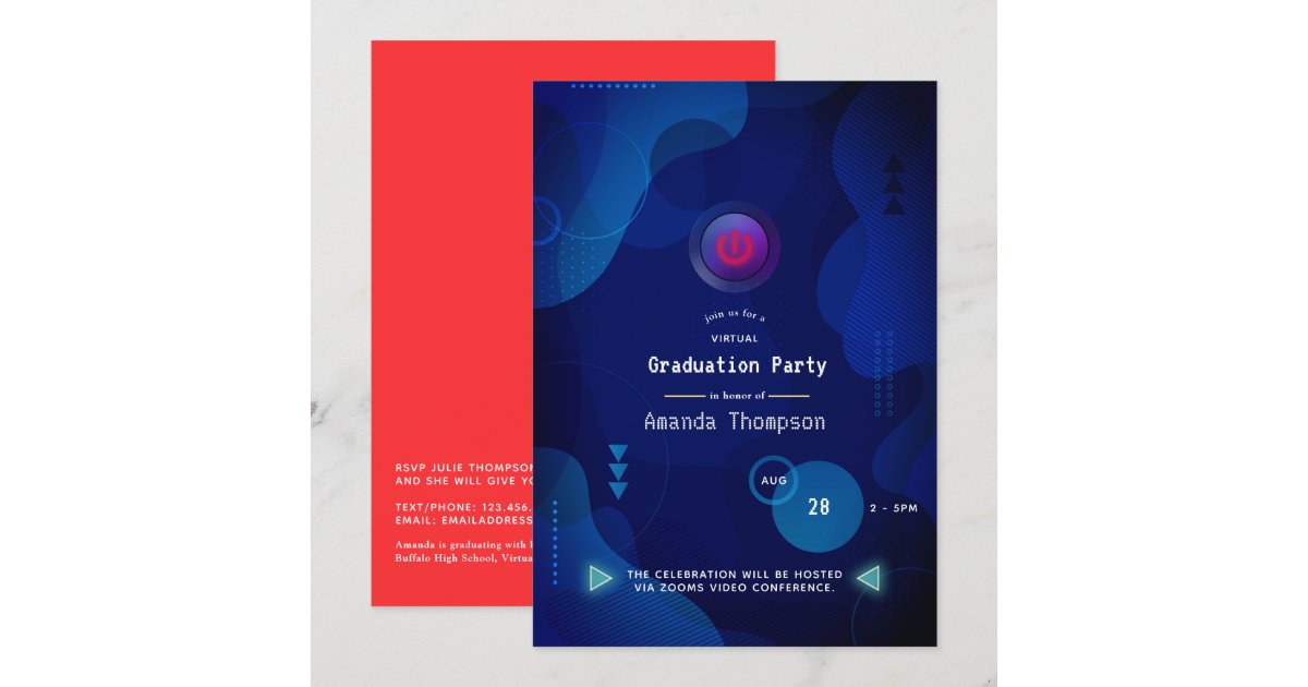 Blue Geometric Virtual Graduation Party Invitation | Zazzle