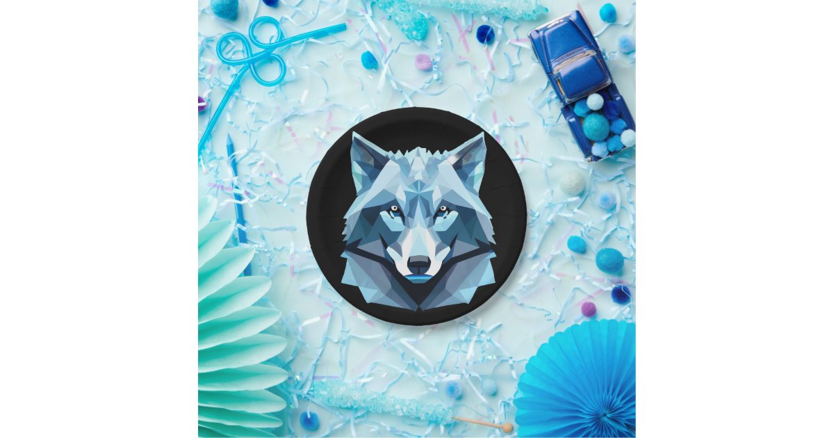 Blue Geometric Wolf Head Paper Plates | Zazzle