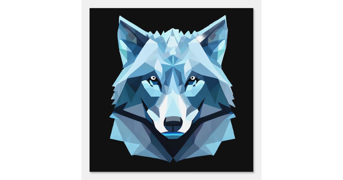 Blue Geometric Wolf Head Sign | Zazzle