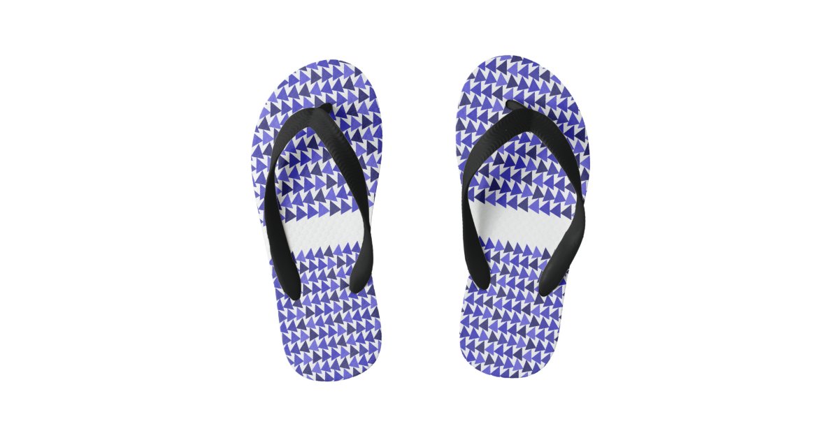 Blue geometry triangle pattern Personalized name , Kid's Flip Flops ...