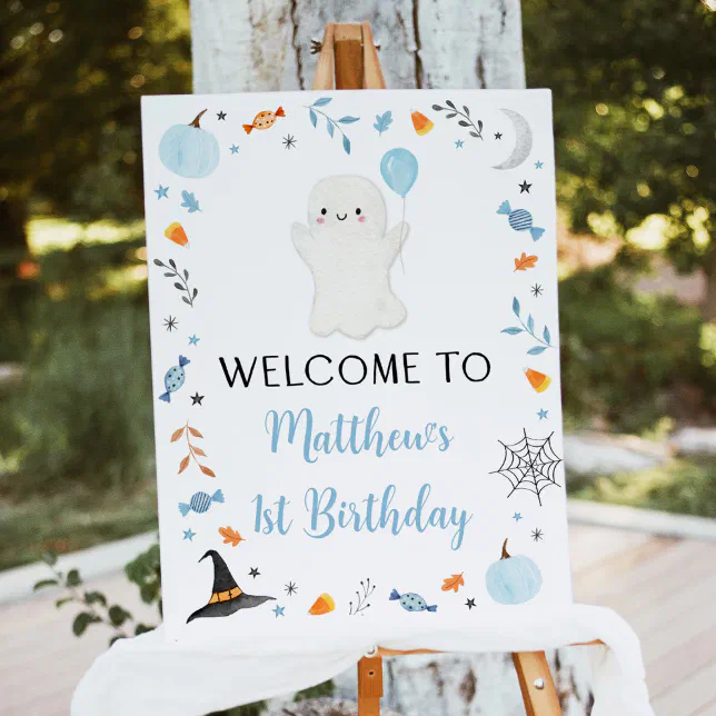 Blue Ghost Halloween Birthday Welcome Foam Board | Zazzle