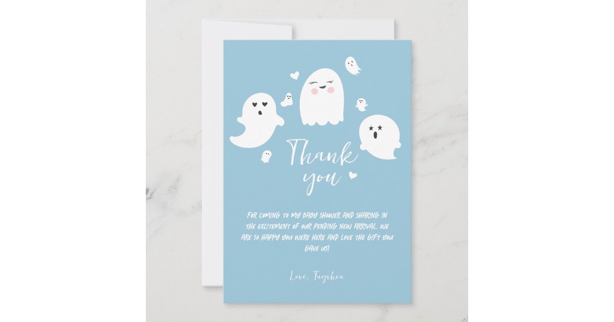 Blue Ghost Halloween Boy Baby Shower Thank You Card | Zazzle