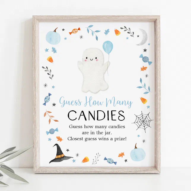 Blue Ghost Halloween Guess How Many Game Poster | Zazzle