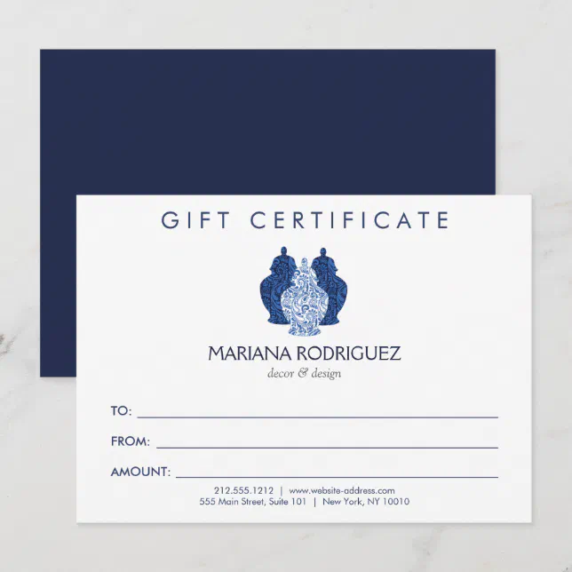 Blue Ginger Jars Pottery Logo Gift Certificate | Zazzle