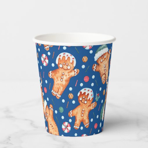 blue gingerbread man holiday paper cup set | Zazzle