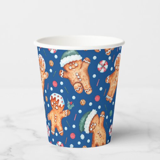 blue gingerbread man holiday paper cup set | Zazzle