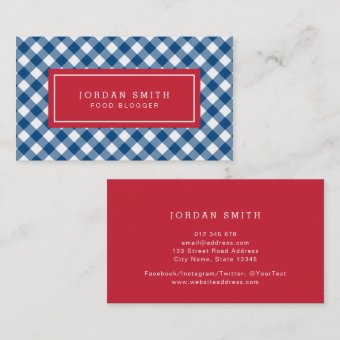 Blue Gingham and Red Business Card | Zazzle
