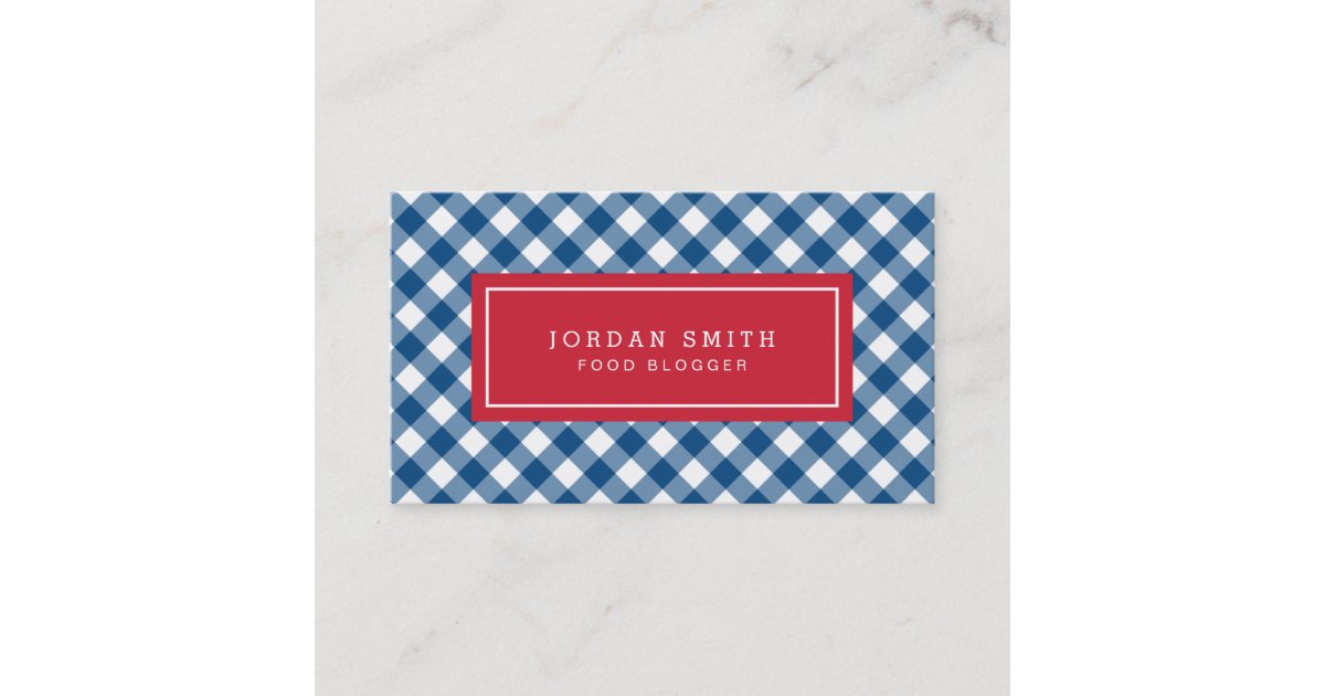 Blue Gingham and Red Business Card | Zazzle